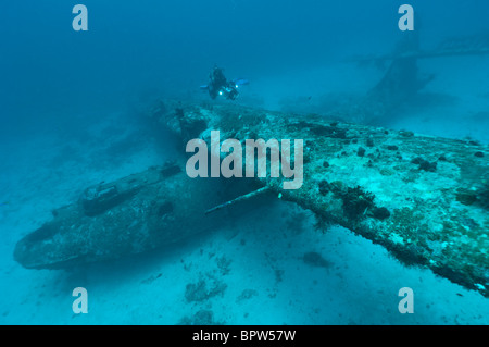 Wreck of a PBY Catalina seaplane or flying boat underwater, Biak, West ...