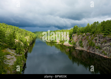 Canada, Ontario, French River Provincial Park. Rocky shoreline of ...