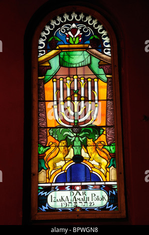 Stained glass window detail at Tempel Synagogue in the Kazimierz area ...