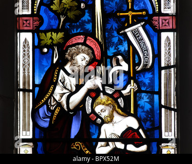 Saint John the Baptist baptising Christ, east window detail, St. Chad`s ...