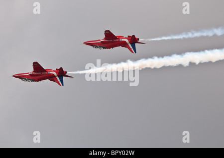 The RAF Red Arrows synchro pair aircraft perform the opposition pass at ...