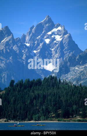 Canoe and kayak on Jackson Lake at Grand Teton National Park in Wyoming ...