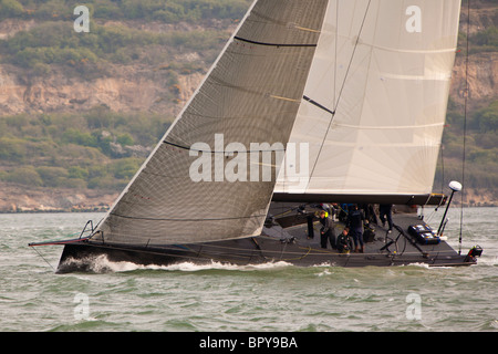 Maxi Yacht Jethou in the Hurst Narrows Isle of Wight UK Stock Photo - Alamy