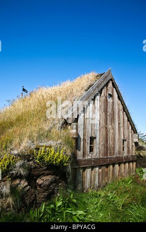 Historic Grafarkirkja turf roof church in Grof, Hofdastrond, Iceland ...