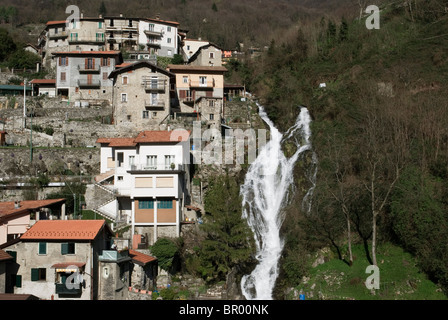 the village of Nesso with the waterfall, Orrido Di Nesso, Lake Como ...