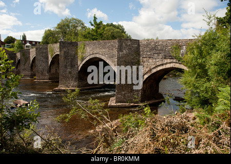 The old bridge over the River Usk at Crickhowell, Powys Mid wales UK ...