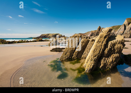 Rock pools on the beach at Marlowes Sands, Pembrokeshire, Wales, Uk ...