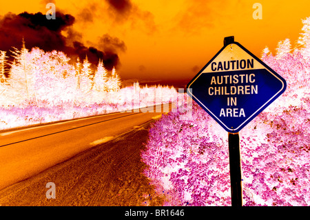 Caution Autistic Children in Area, road sign, Elliston, Bonavista ...