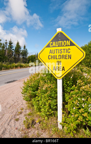 Caution Autistic Children in Area, road sign, Elliston, Bonavista ...