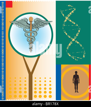Caduceus medical symbol with human DNA double helix genetic Stock Photo ...