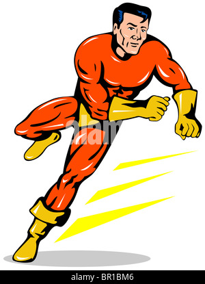comics style illustration of a superhero running punching isolated on ...