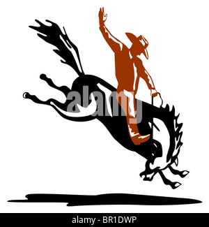 Rodeo Cowboy Riding Bucking Bronco Side View Continuous Line Drawing ...