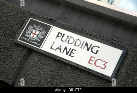 Pudding Lane sign in the City of London. It was in Thomas Farriner's ...
