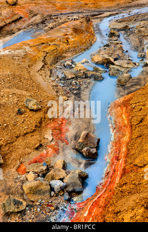 The view of smoking ground and boiling mud pots at Namafjall Hverir ...