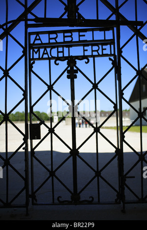 Dachau, concentration camp: main camp gate, sign slogan "Arbeit macht ...