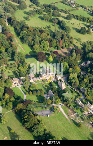 An aerial view of Stanway House and St Peters church in the Cotswold ...