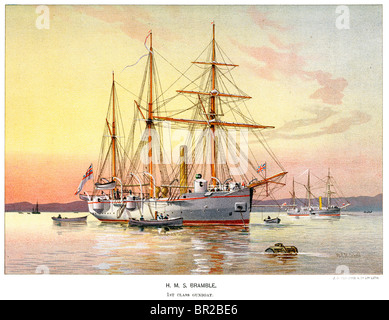 H.M.S. "Bramble" - 1st class gunboat (1886) by W.F. Mitchell. Royal ...