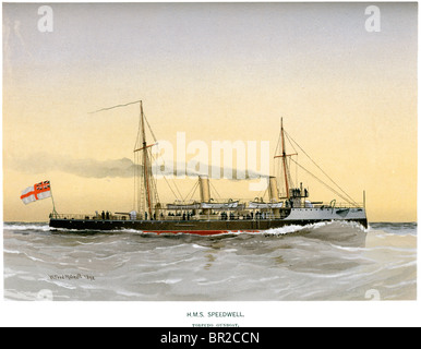 HMS 'Speedwell', Royal Navy torpedo gunboat, 1892.Artist: William ...