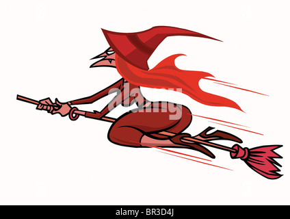Witch sitting on a broom Stock Photo - Alamy