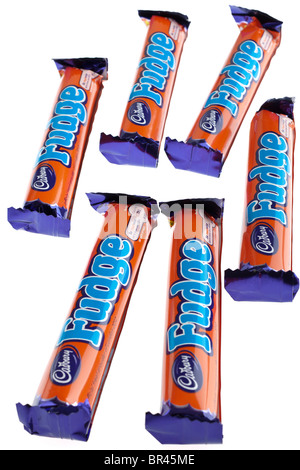 Six Cadbury's fudge chocolate bars Stock Photo - Alamy