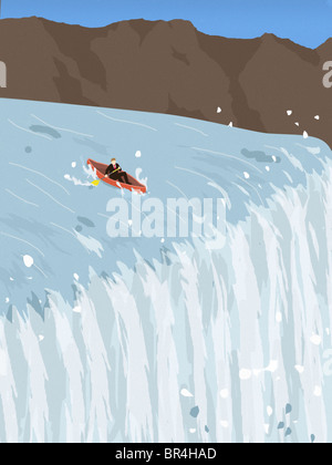 A businessman in a boat going over a waterfall Stock Photo - Alamy