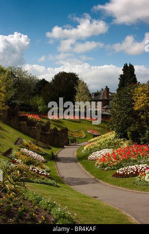 Guildford Castle grounds and flower gardens during summer, Surrey ...