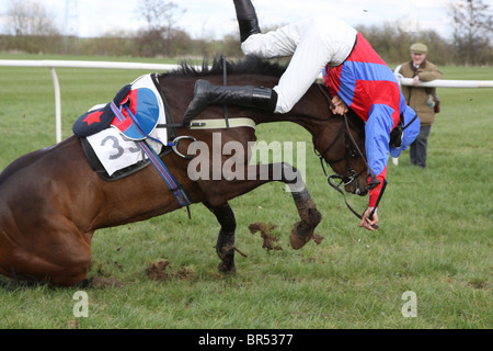 horse rider about to fall off a pony during showjumping Stock Photo - Alamy