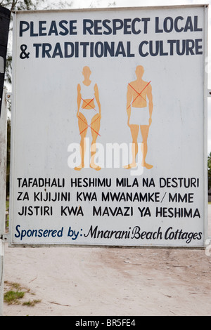 Nungwi, Tanzania, Zanzibar. Sign Asking Foreigners to Respect Local ...