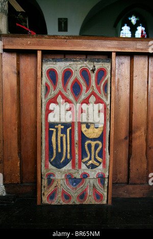 Painted Pew Ends, St Breward Church, Cornwall, depicting the Arma ...