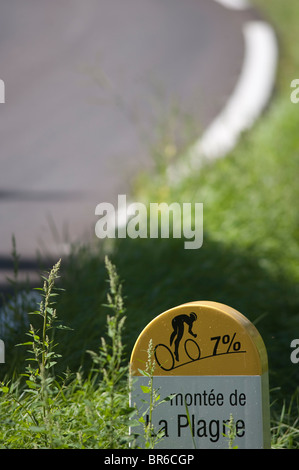 Cycle Climb route, Marker Sign, La Plagne Mountain Climb Stock Photo ...