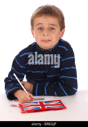 Small boy with his British flag pencil case Stock Photo - Alamy