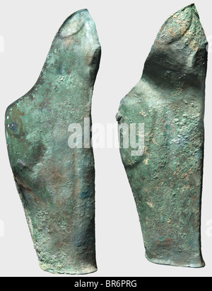 A pair of Greek bronze greaves,4th century B.C. Anatomically formed ...