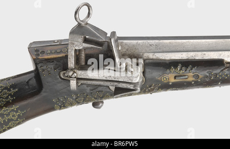 An Ottoman miquelet lock rifle, 18th century Octagonal barrel with ...