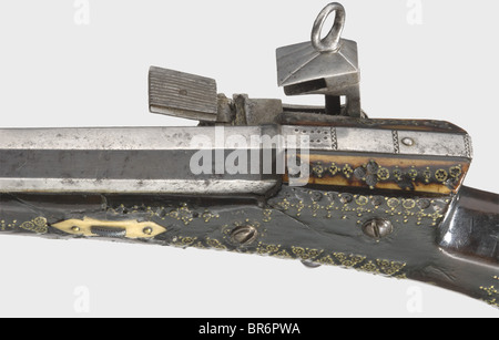 An Ottoman miquelet lock rifle, 18th century Octagonal barrel with ...