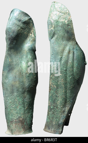 A pair of Greek bronze greaves,4th century B.C. Anatomically formed ...