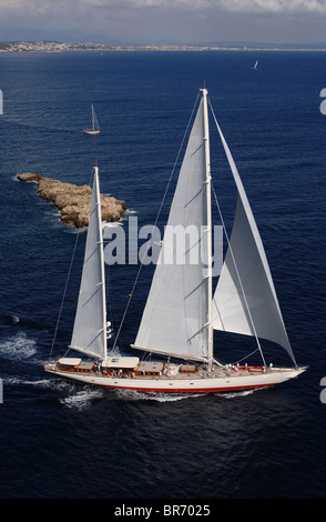 SY "Adele", 180 foot Hoek Design, moored at dusk in Nelson's Dockyard ...