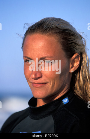 Headshot of female surfer at Ponce De Leon inlet Florida Stock Photo ...
