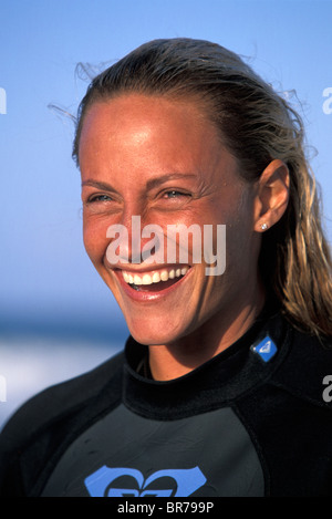 Headshot of female surfer at Ponce De Leon inlet Florida Stock Photo ...