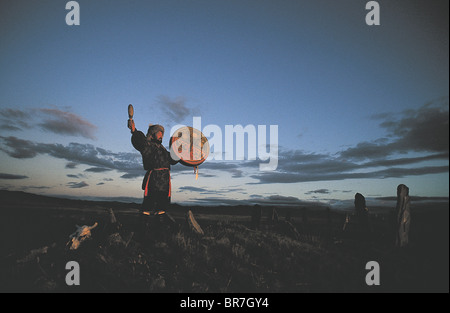 Turkic Shaman performs ancient ritual dance Tuva Siberia Russia Stock ...