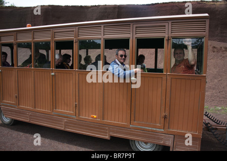 A tourist train in Volcanic Zone National Park near Olot in La Alta ...