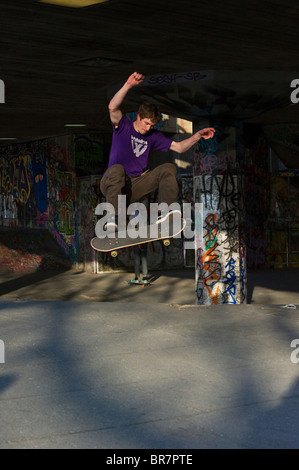 Skateboarder, Nick Foulds, performing below the Royal Festival hall on ...
