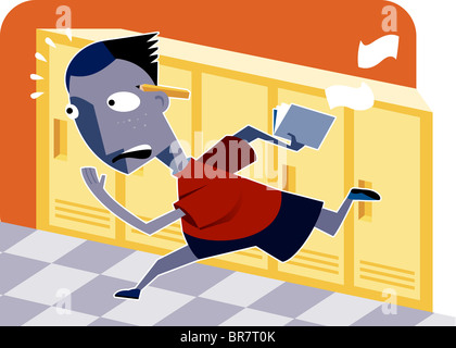 Illustration of a Male Teen in a Rush to Get to School Stock Photo - Alamy