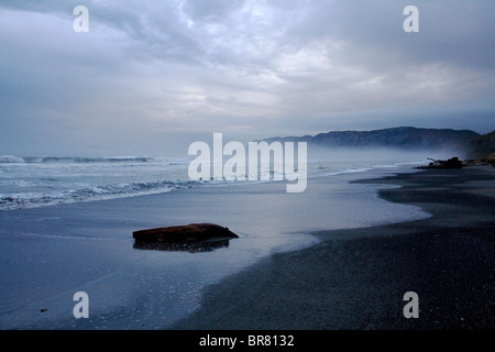 An isolated beach at the mouth of the Waikari River, in the Hawkes Bay ...