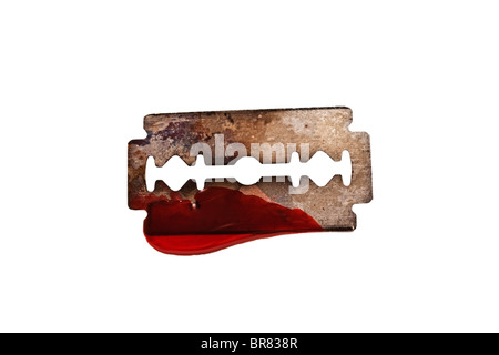 Bloody razor blade isolated on white with clipping path Stock Photo - Alamy
