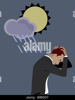 Illustration of a sad businessman with a dark cloud over his head ...