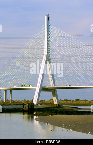 The new suspension bridge carrying the A548 road over the river Dee ...