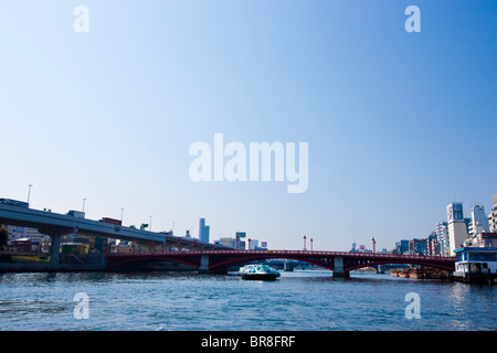 View of Azuma Bridge and Sumida River at night, Asakusa, Taito City ...