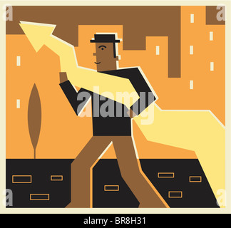 Business person holding an arrow up. change of direction and ...