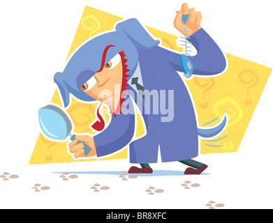 Cartoon illustration of detective following footprints Stock Vector Art ...