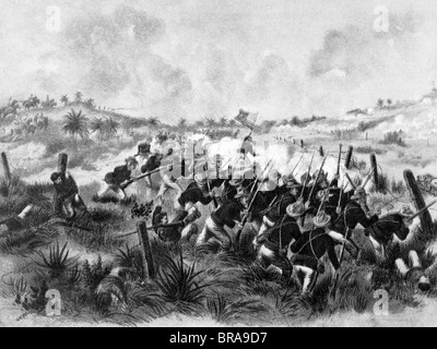 Charge of the Rough Riders at San Juan Hill in 1898, c. 1900. Artist ...
